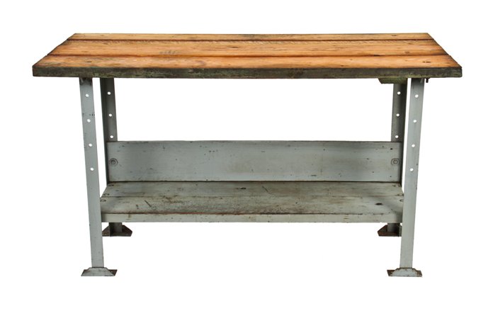 c. 1940's vintage industrial four-legged heavy gauge angled steel "pol ...