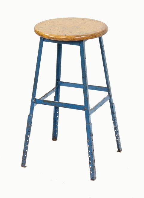 c. 1940's old american industrial adjustable height blue enameled angl ...