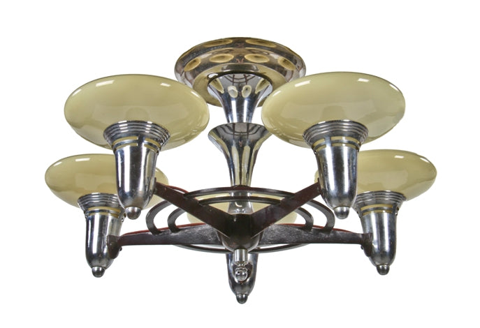 original late 1920's american streamlined modern five electric light c ...