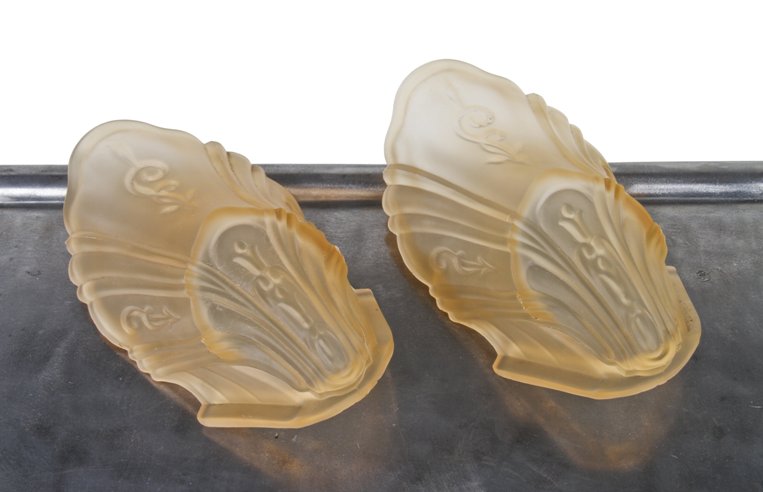 two matching c. 1930's american art deco markel pressed ornamental gla ...