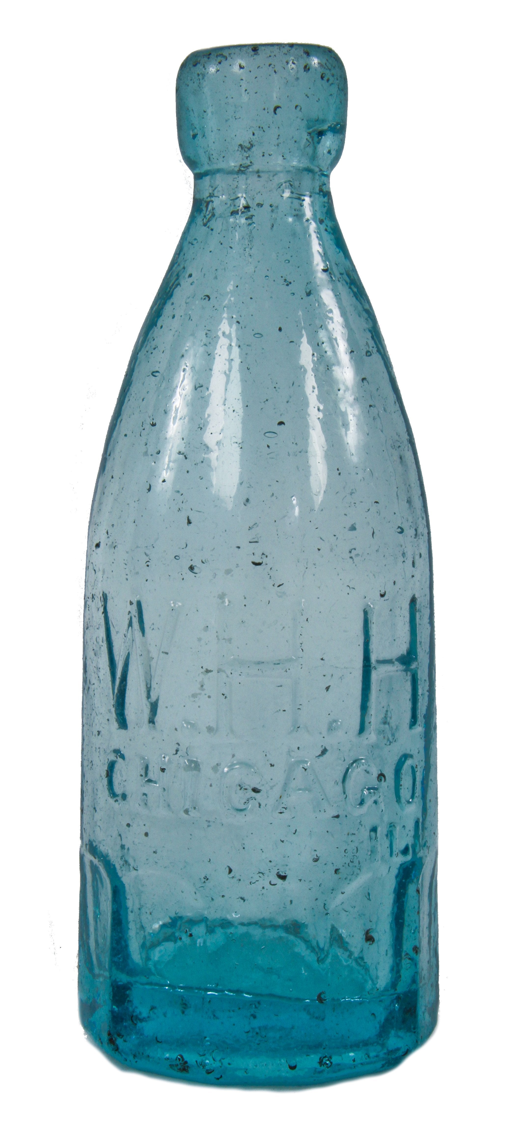 early 1860's antique american single chicago privy dug blue aqua glass ...