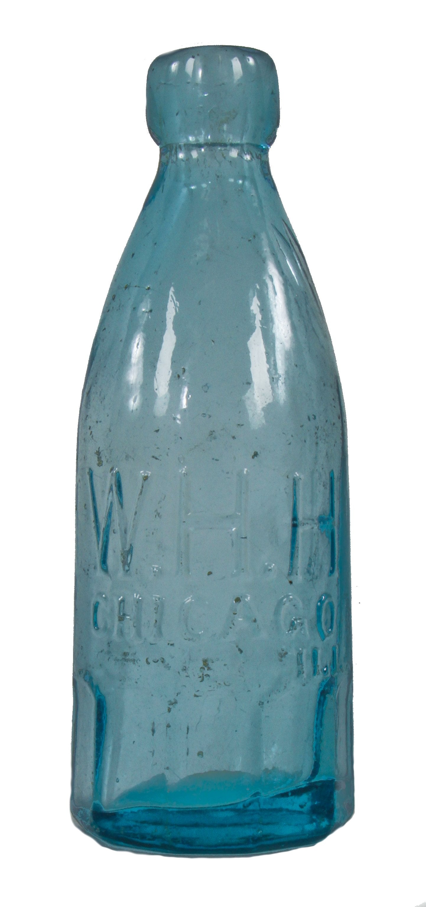 early 1860's antique american single chicago privy dug blue aqua glass ...