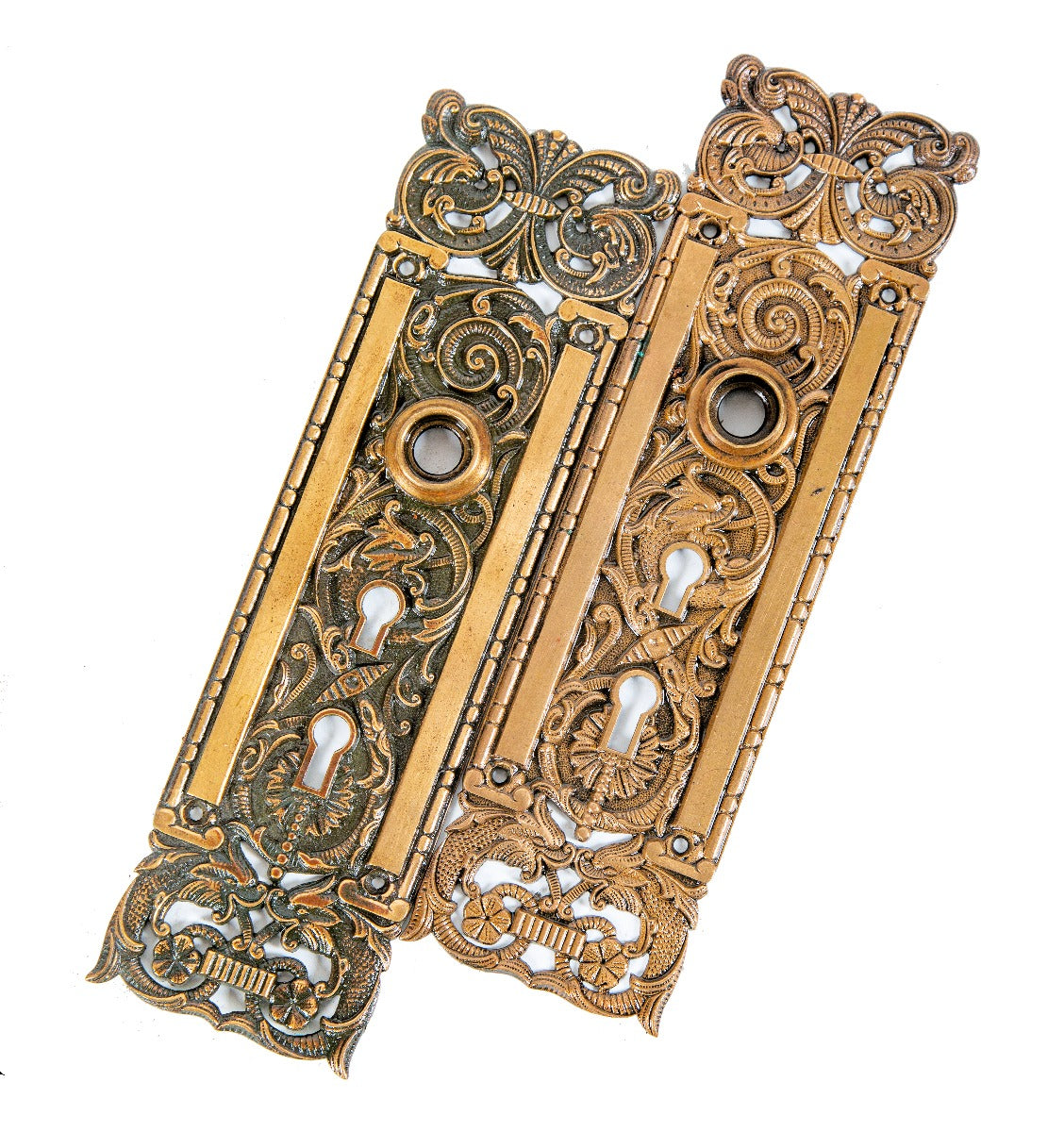two matching richly detailed ornamental cast bronze oversized highly d ...